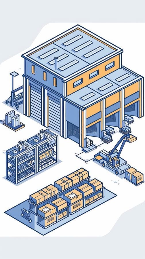 A Cute Cartoon Style OfA Smart Logistics Center with Automated Sorting ...