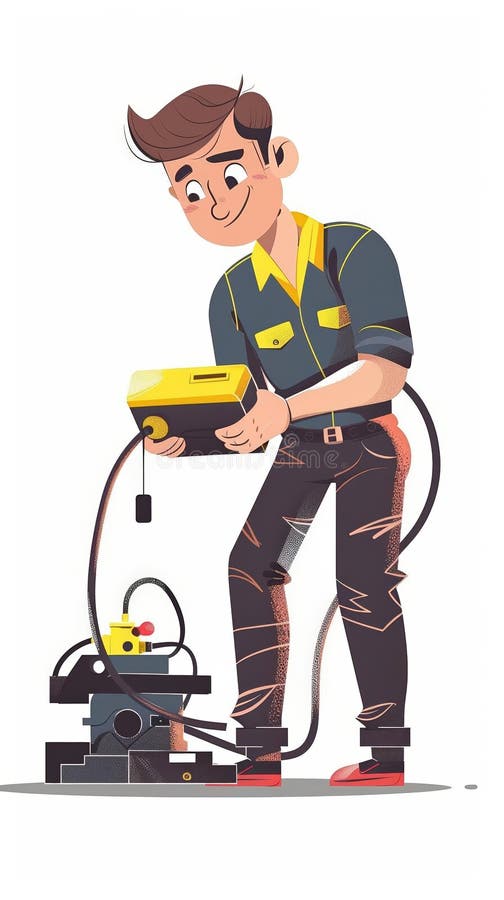 A Cute Cartoon Style OfA Technician Analyzing the Performance of an ...