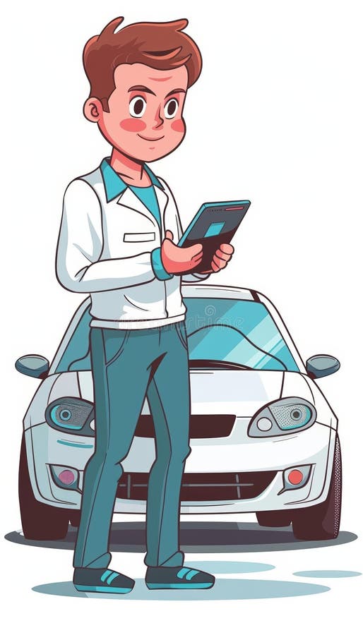 A Cute Cartoon Style OfA Technician Conducting a Software Update on an ...
