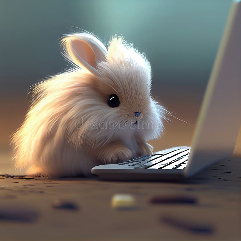 Cute Cartoon Style Rabbit Working on Computer Laptop Concept Made with ...