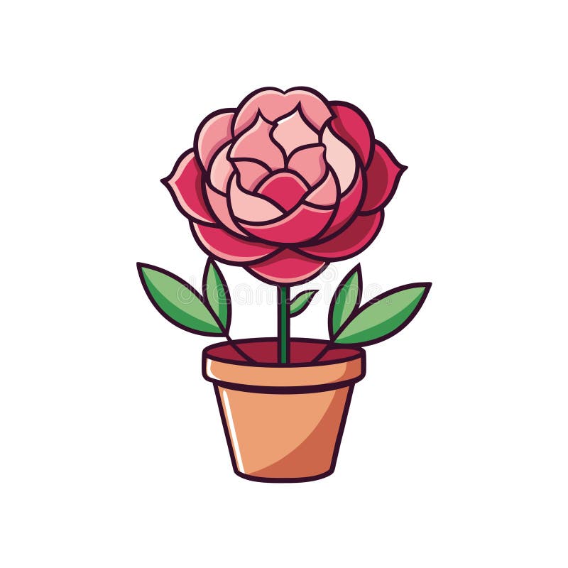 Cute Rose in Pot Vector Illustration Stock Illustration - Illustration ...