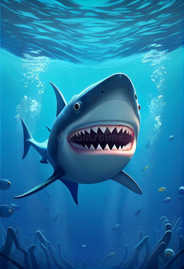 Cute Cartoon Style Shark. AI Generated Stock Illustration ...