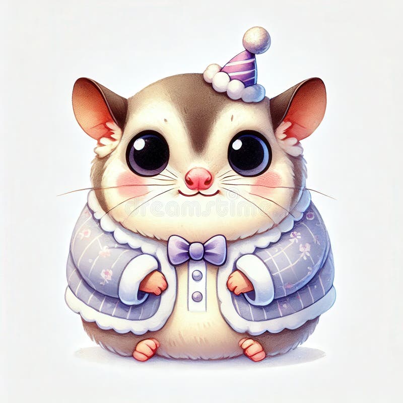Cute Cartoon Sugar Glider in a Party Costume Stock Illustration ...