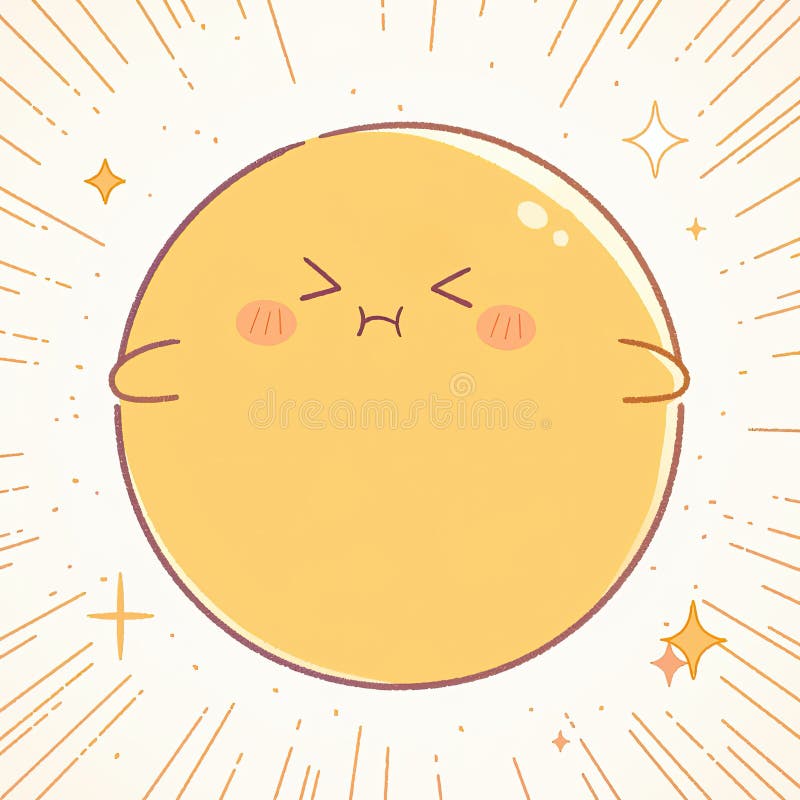 Cute Cartoon Sun Character with Playful Expression and Sparkles Stock ...