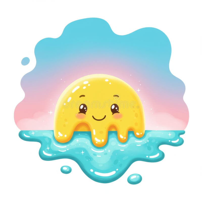 Cute Cartoon Sun Melting into Water at Sunset Stock Illustration ...