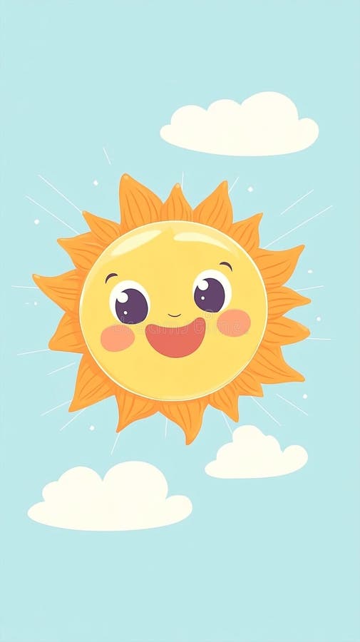 Cute Cartoon Sun Vector Illustration Flat Design Style Clouds Blue ...