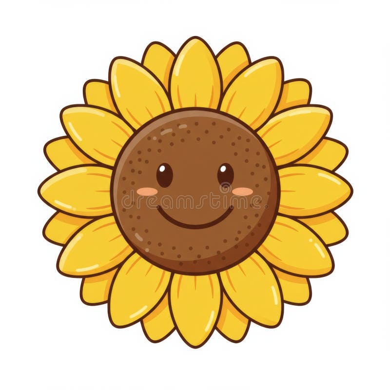 Cute Cartoon Sunflower with Smiley Face Stock Illustration ...