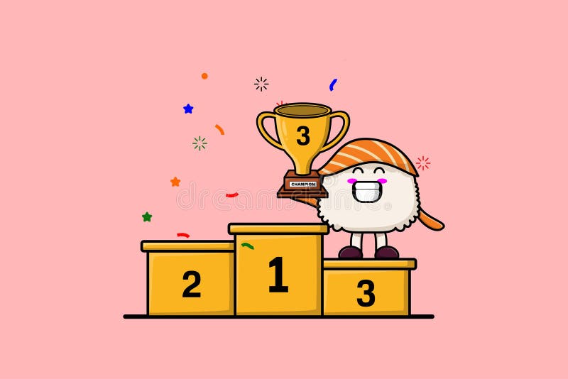 Cute Cartoon Sushi Character As the Third Winner Stock Illustration ...