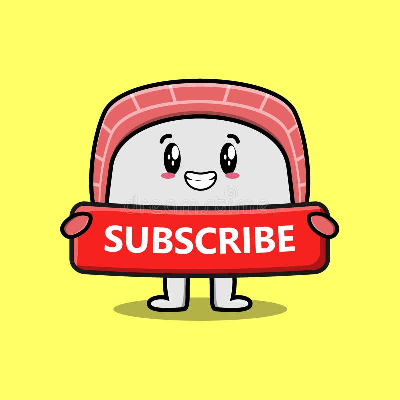 Cute Cartoon Sushi Holding Red Subscribe Board Stock Vector ...