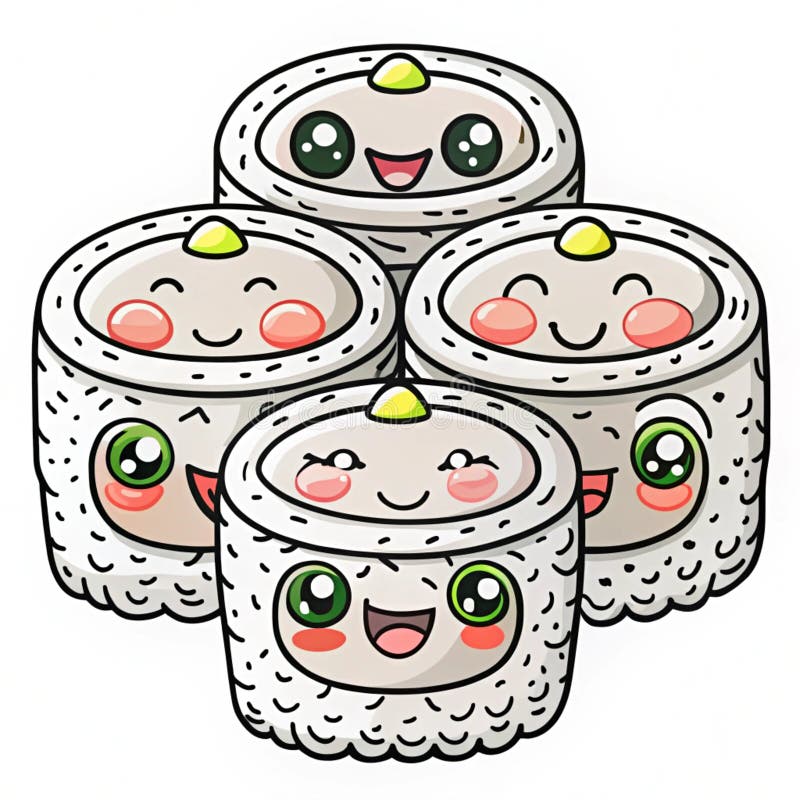 Sushi with Happy Faces, Japanese Food with Eyes. Stock Vector ...