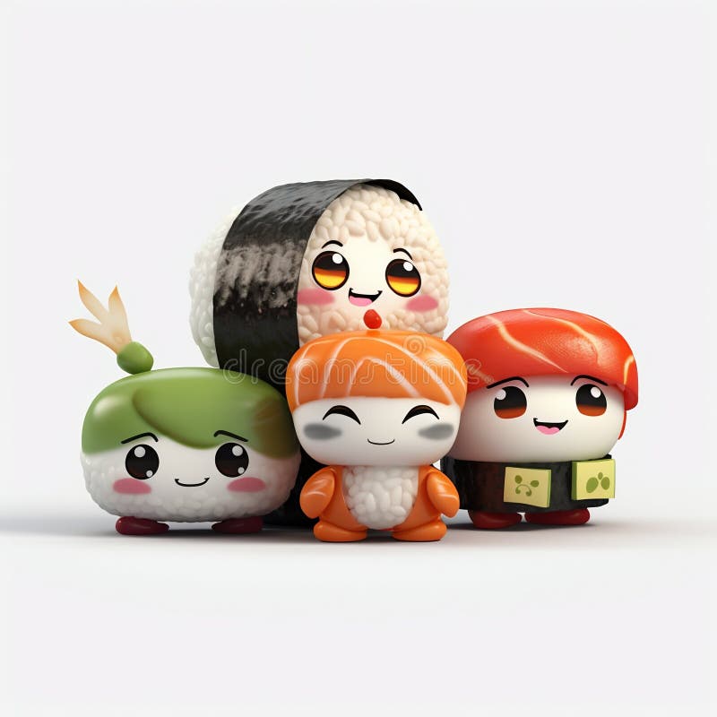 Cute Cartoon Sushi on White Background. Generative Ai Stock ...