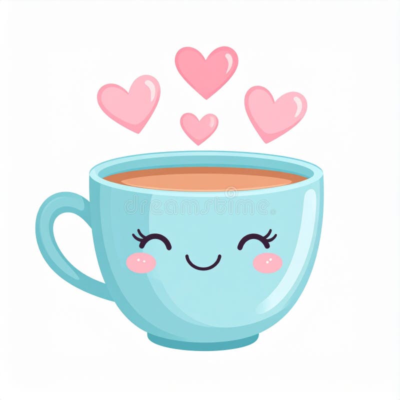 Cute Cartoon Teacup with Pink Hearts Stock Illustration - Illustration ...
