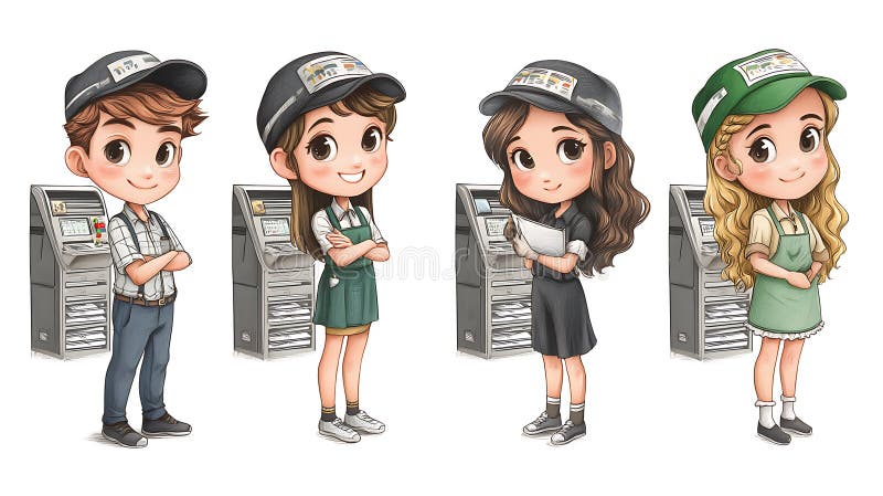 Cute Cartoon Team Illustration of Workers in Uniforms Stock ...