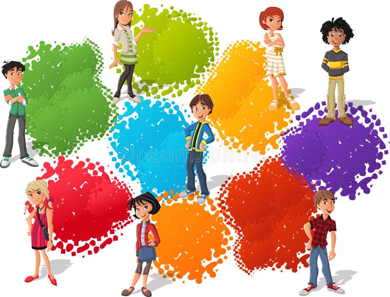 Cute cartoon Teenagers. stock vector. Illustration of template - 29047484