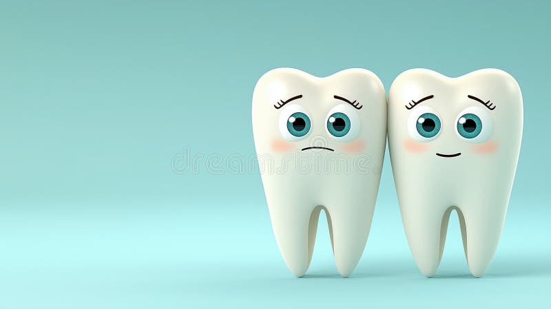Cute Cartoon Teeth Characters with Funny Expressions on Blue Background ...