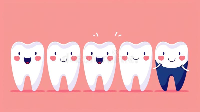 Cute Cartoon Teeth with Floss, Dental Hygiene Concept Stock ...
