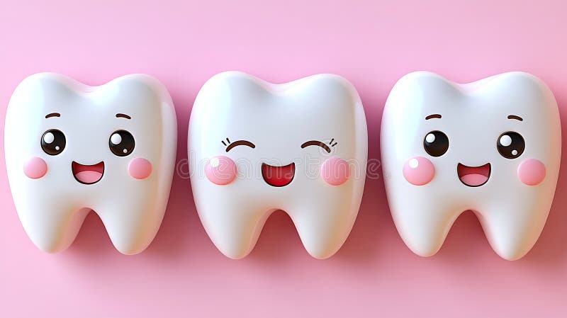 Cute Cartoon Teeth on Pink Background Stock Illustration - Illustration ...