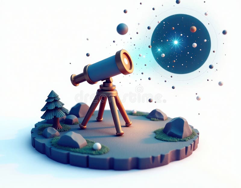 Cute Cartoon Telescope Observing Stars and Space - 3D Render Stock ...