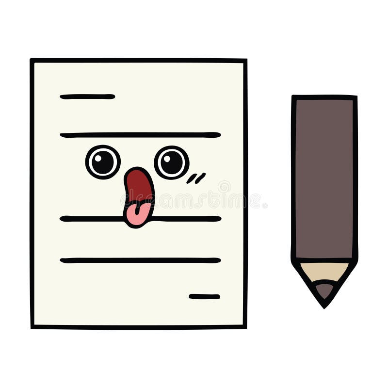 Cartoon Test Paper Exam Work Pencil Cute Illustration Retro Freehand ...