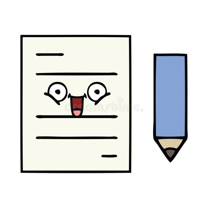 Cartoon Test Paper Exam Work Pencil Cute Illustration Retro Freehand ...