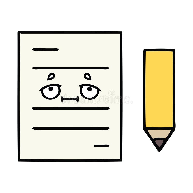 Cartoon Test Paper Exam Work Pencil Cute Illustration Retro Freehand ...