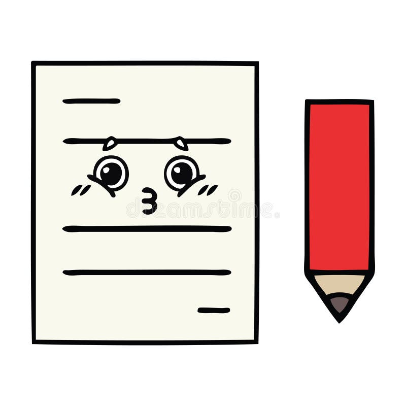 Cartoon Test Paper Exam Work Pencil Cute Illustration Retro Freehand ...