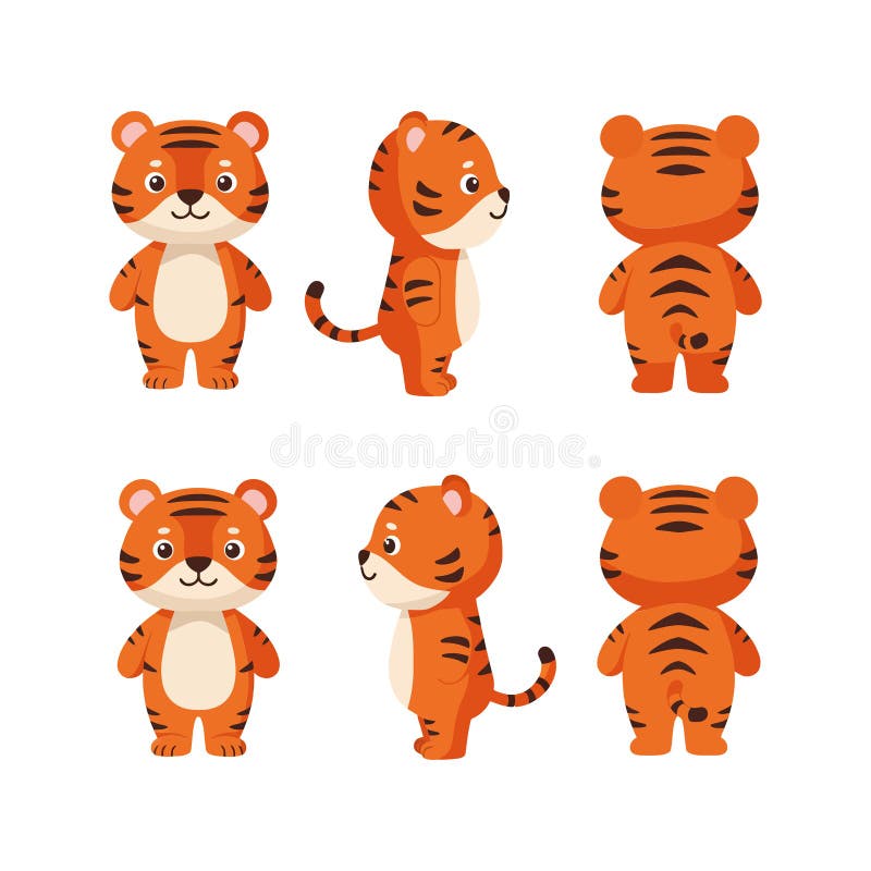 Cute Cartoon Tiger Character Design in Flat Style Showcased in Multiple ...