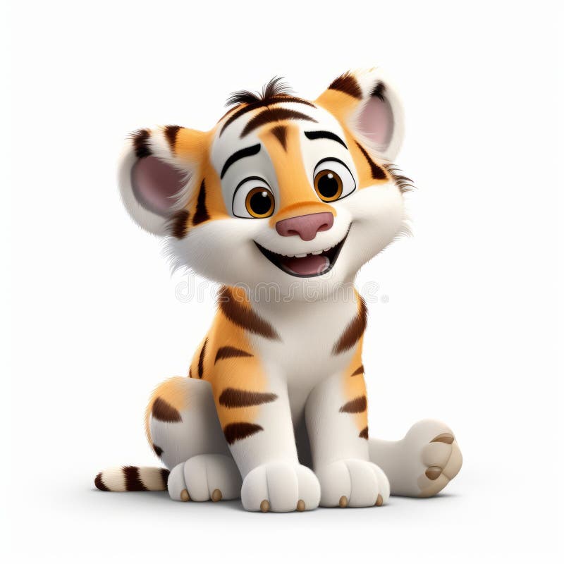 3d Pixar Tiger: Cartoon Tiger Sitting on White Background Stock Illustration - Illustration of ...
