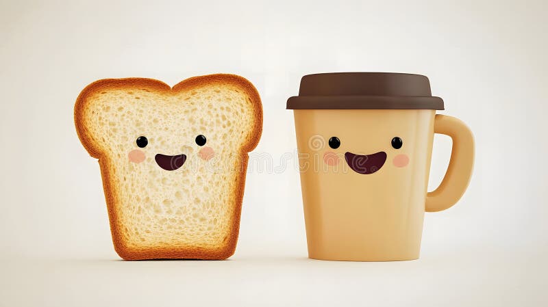 Cute Cartoon Toast and Coffee Cup Happy Breakfast Illustration Stock ...