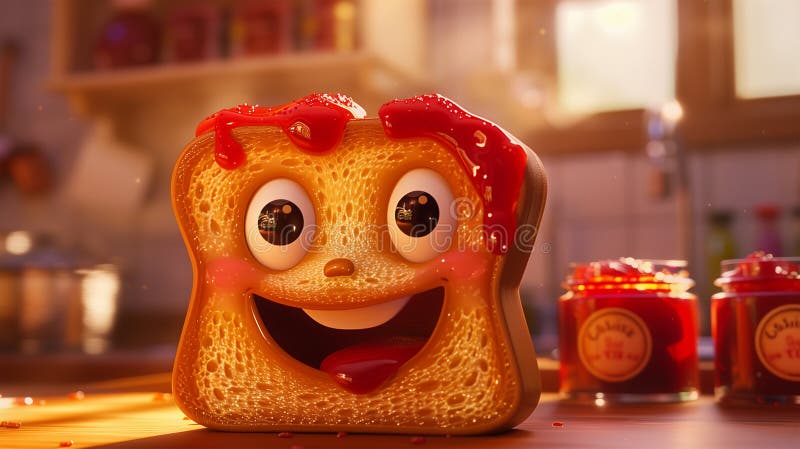 Cute Cartoon Toast with Red Jam Stock Illustration - Illustration of ...