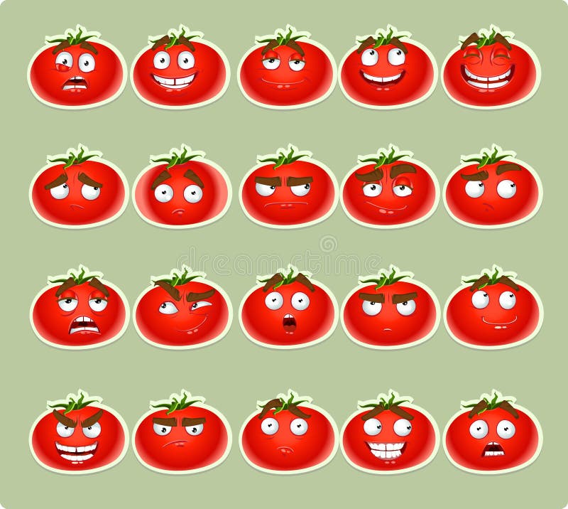 Cartoon Tomato with Many Expressions Stock Vector - Illustration of ...