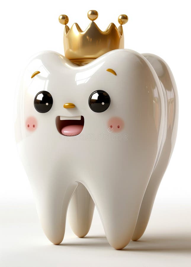 Cute Cartoon Tooth Character Wearing Crown Stock Image - Image of ...