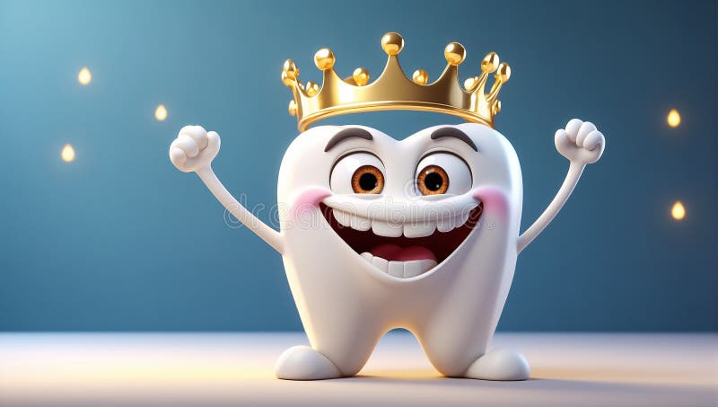 Cute Cartoon Tooth with Crown Character Stock Illustration ...