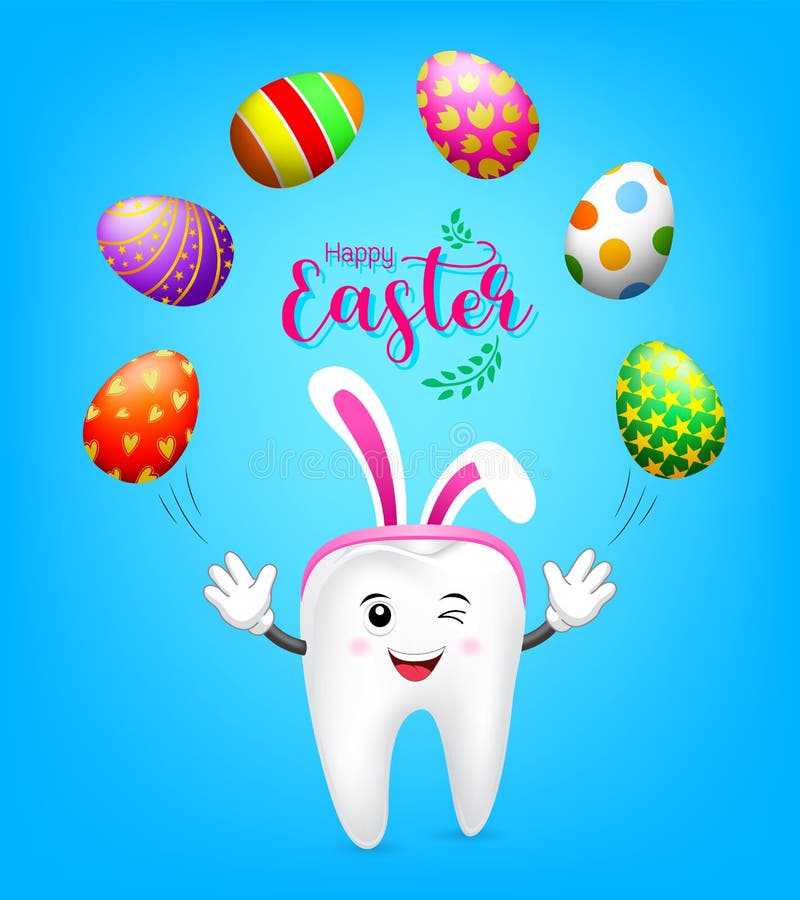 Cute Cartoon Tooth with Rabbit Ear Stock Vector - Illustration of ...
