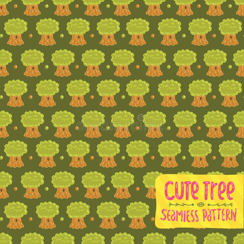 Cute Cartoon Tree Oak Seamless Pattern. Stock Vector - Illustration of ...