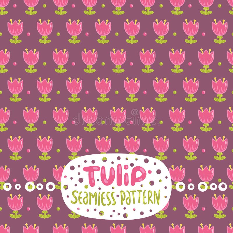 Cute Cartoon Tulip Seamless Pattern. Stock Vector - Illustration of ...