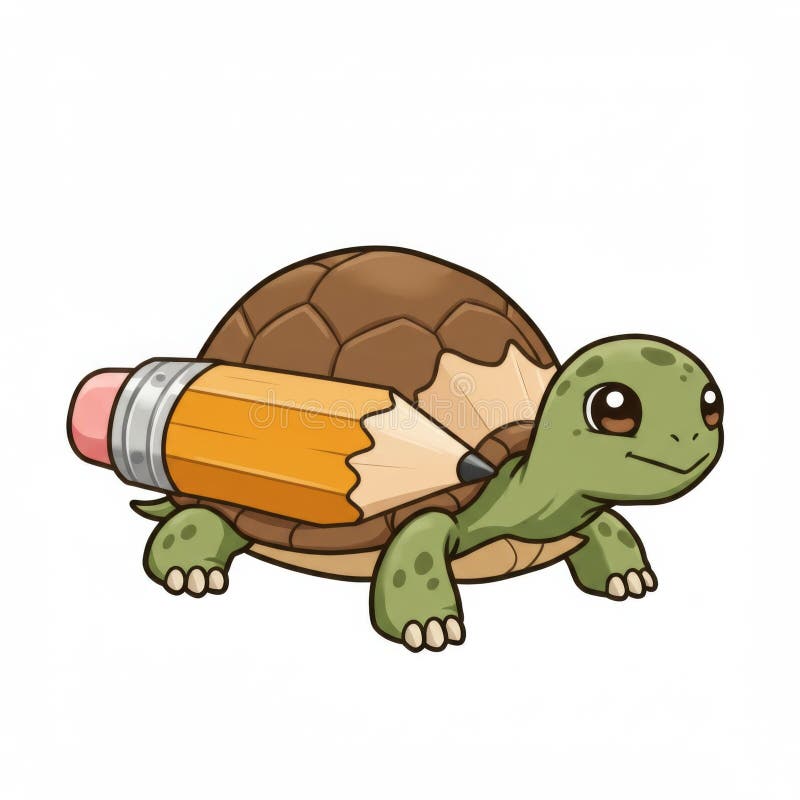 Cute Cartoon Turtle Carrying a Pencil Stock Illustration - Illustration ...