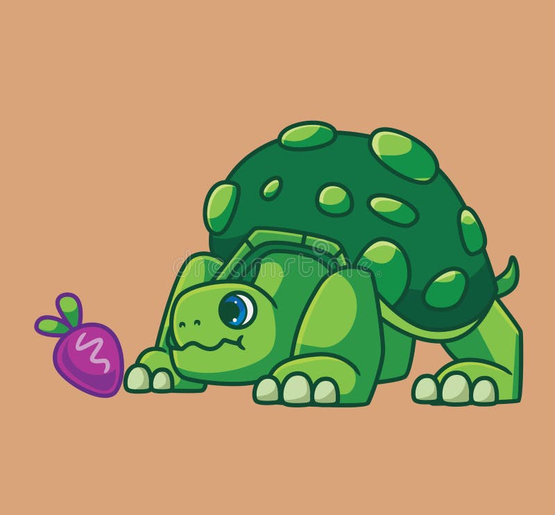 Cute Cartoon Turtle Eating Fruit. Isolated Cartoon Animal Illustration ...