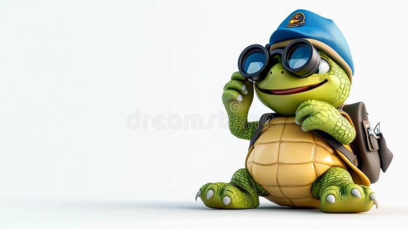 Cute Cartoon Turtle Explorer with Binoculars and Backpack Stock ...