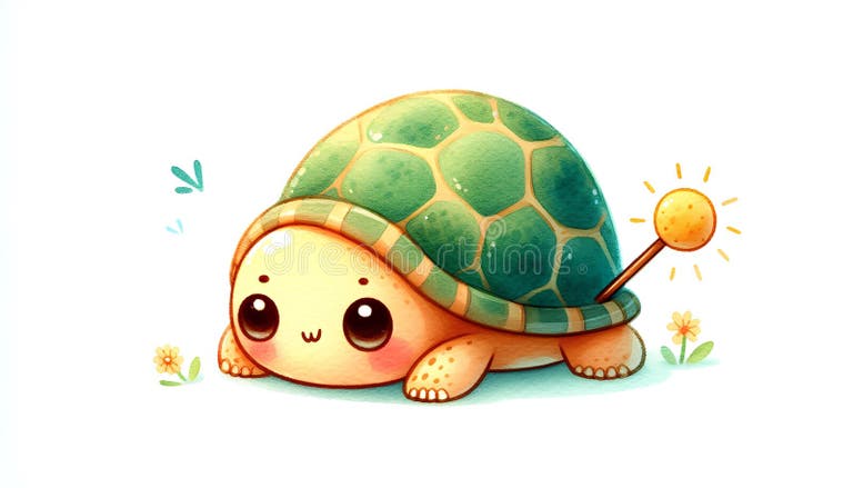 A Cute Cartoon Turtle with a Green, Hexagon-patterned Shell a Stock ...