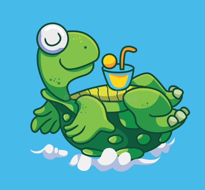 Cute Cartoon Turtle Relaxing. Isolated Cartoon Animal Illustration ...