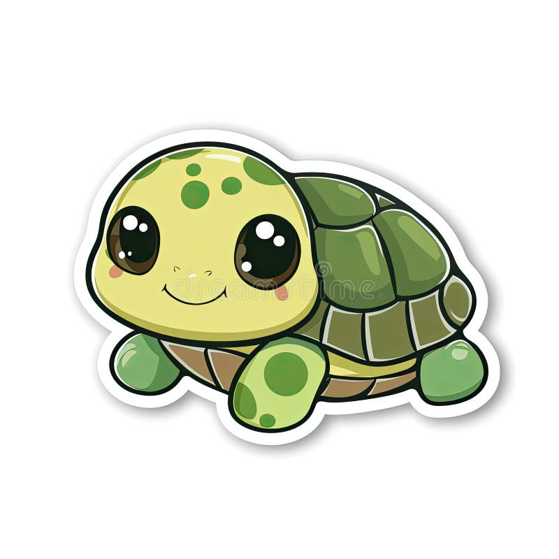 Cute Cartoon Turtle Sticker with Big Eyes and Smile Generated with AI ...