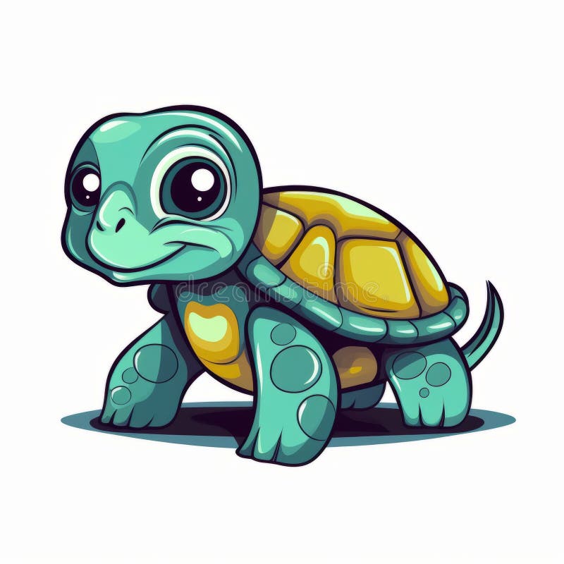 Cute Cartoon Turtle Vector Illustration. Isolated on White Background ...