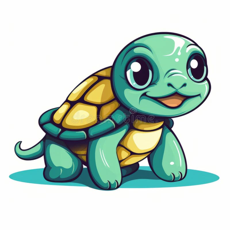 Cute Cartoon Turtle Vector Illustration. Isolated on White Background ...
