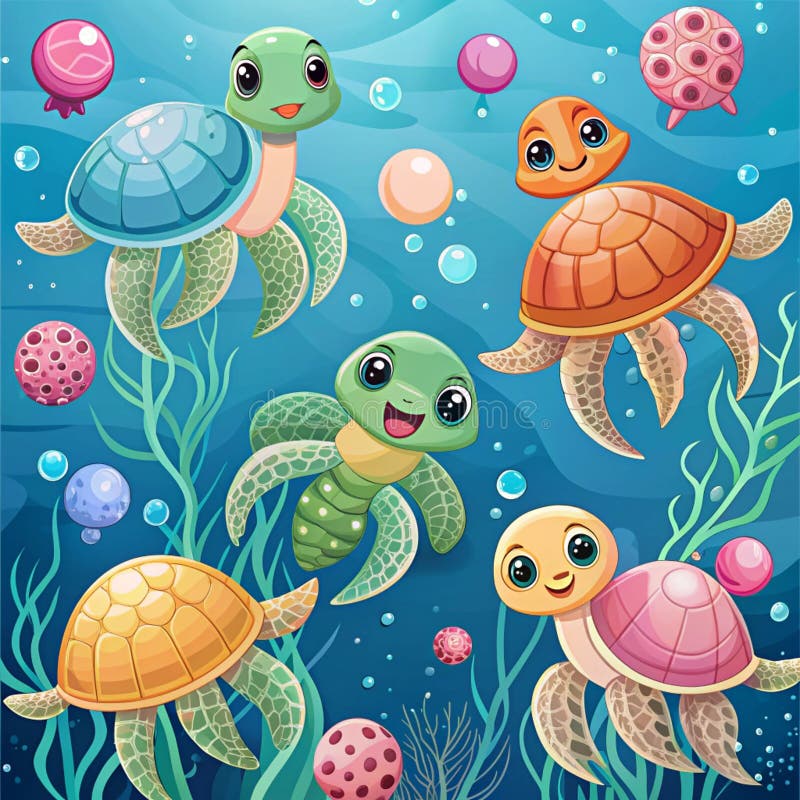 Cartoon Turtles. Cute Tortoise Animal Characters Stock Vector ...