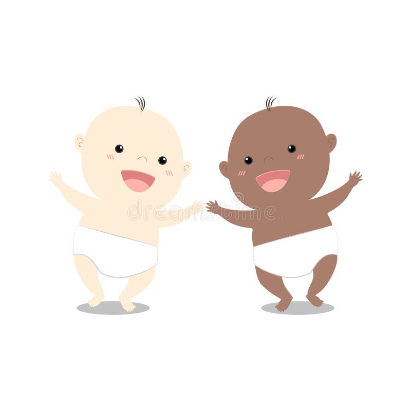 Cute Cartoon Two Baby Walking Together Stock Vector - Illustration of ...