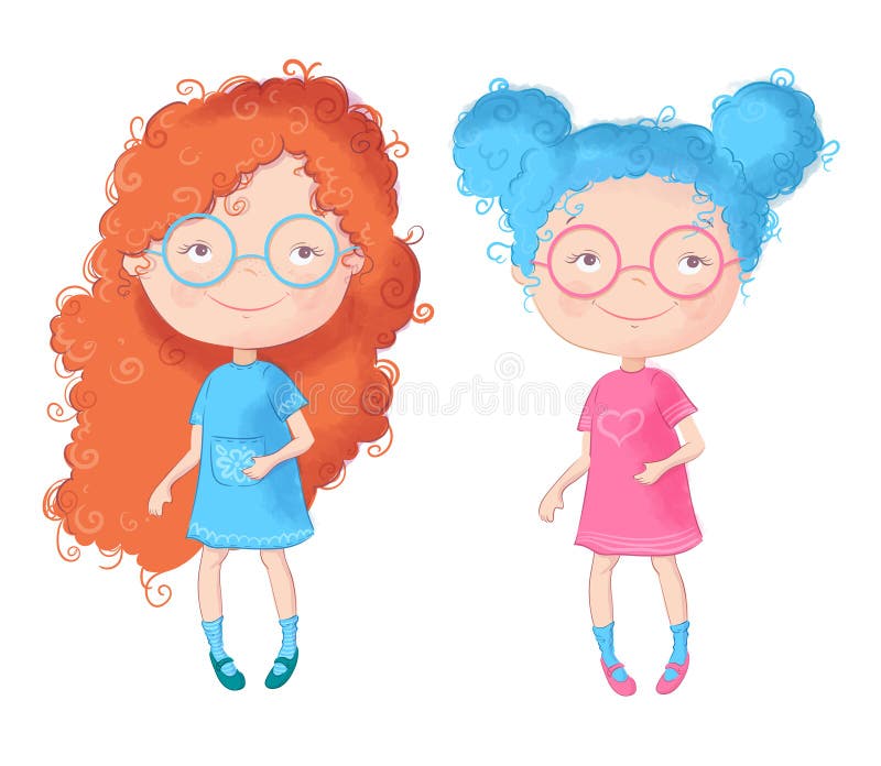 Cute Cartoon Two Girls. Vector Illustration Stock Vector - Illustration ...