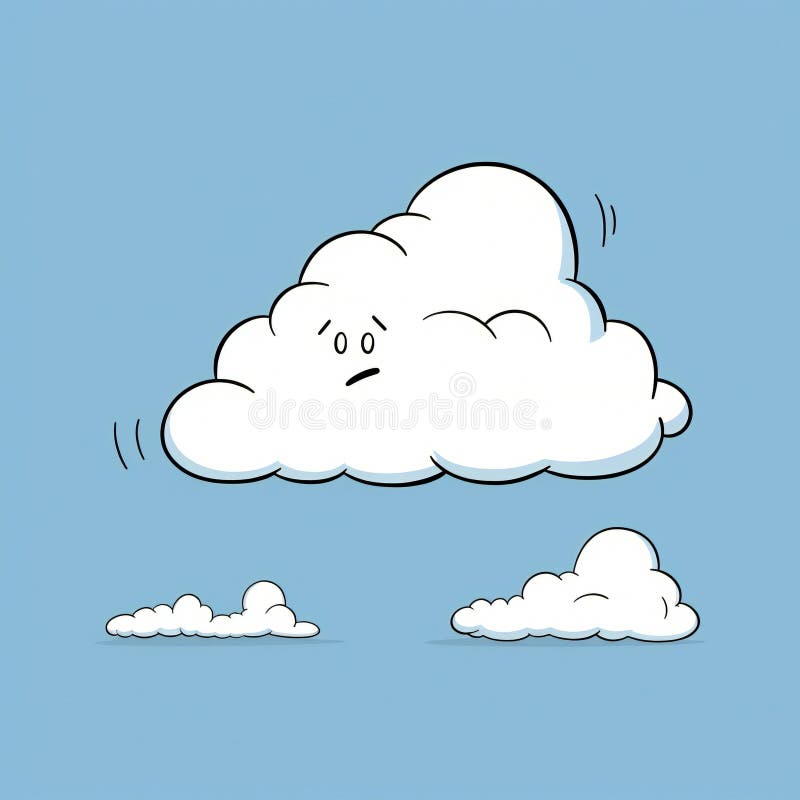 Cute Cartoon Unhappy Cloud on a Background of Blue Sky and Clouds Stock ...