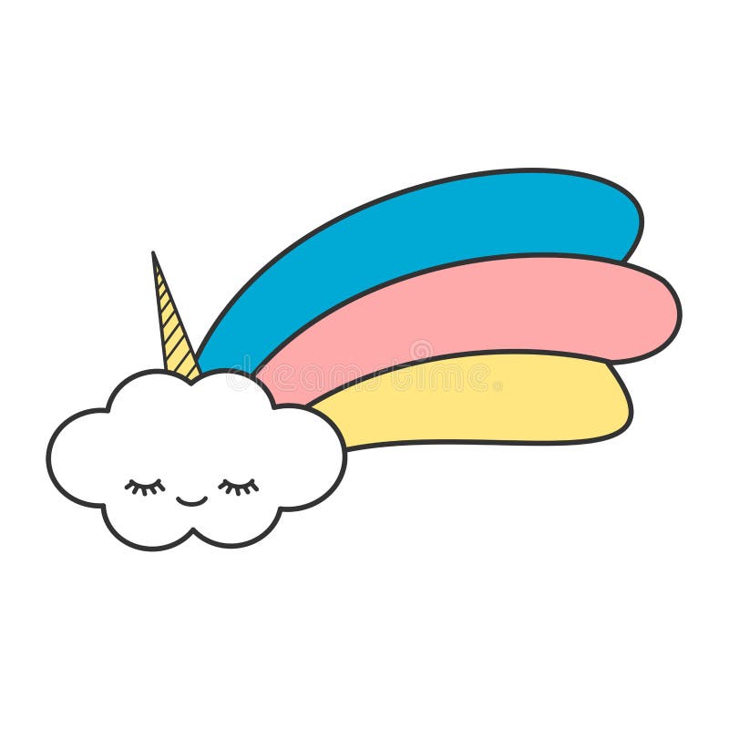 Cute Cartoon Unicorn Cloud with Rainbow Funny Illustration Stock Vector ...