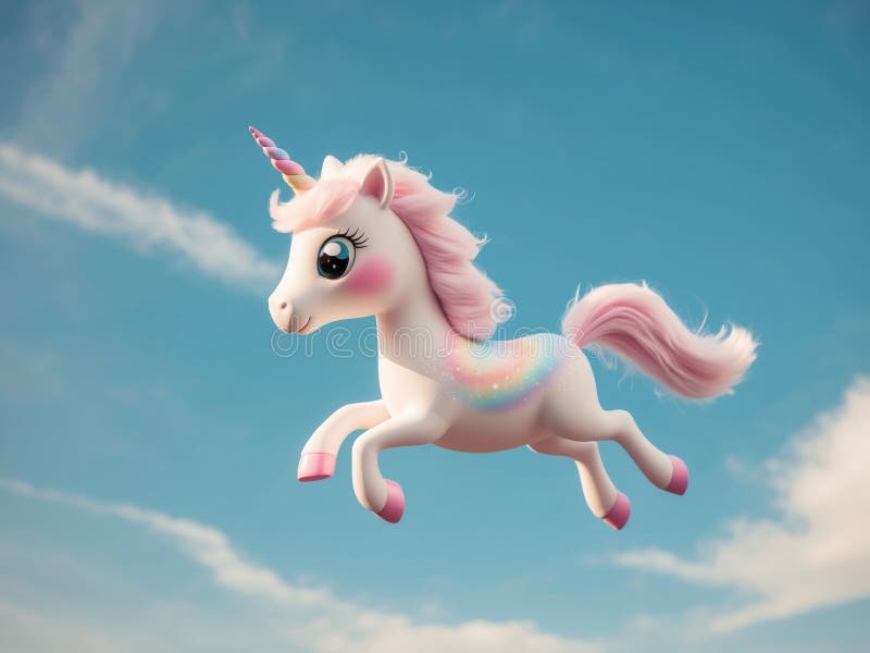 Cute Cartoon Unicorn Flying through the Sky. Stock Photo - Image of pegasus, unicorn: 343933840